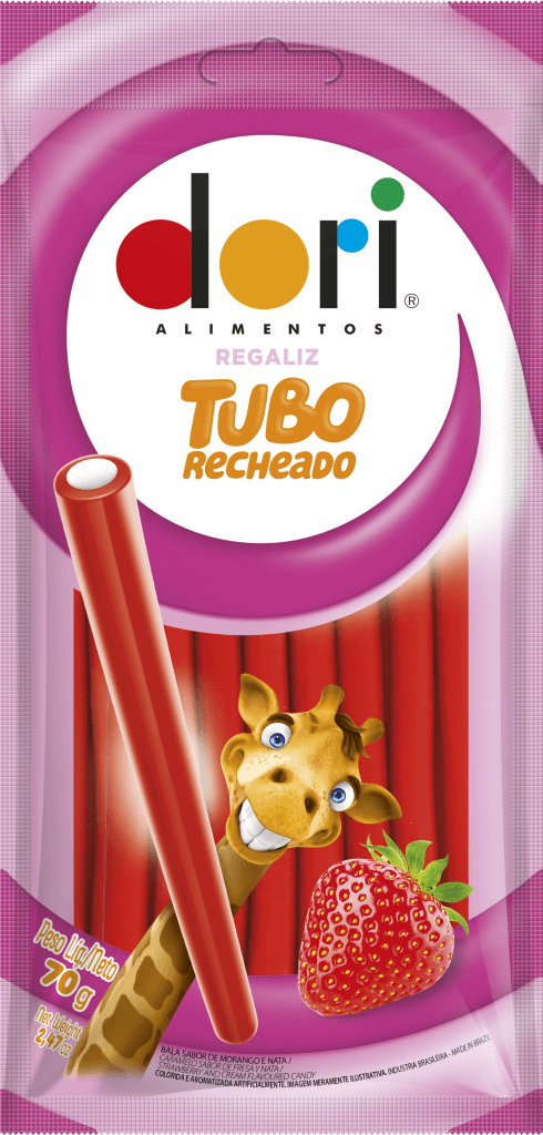 Dori Tubo Recheado Morango 70g | Dori Alimentos S.A.
