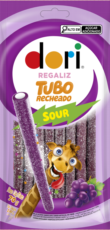 Dori Tubo Recheado Uva Ácido 70g | Dori Alimentos S.A.