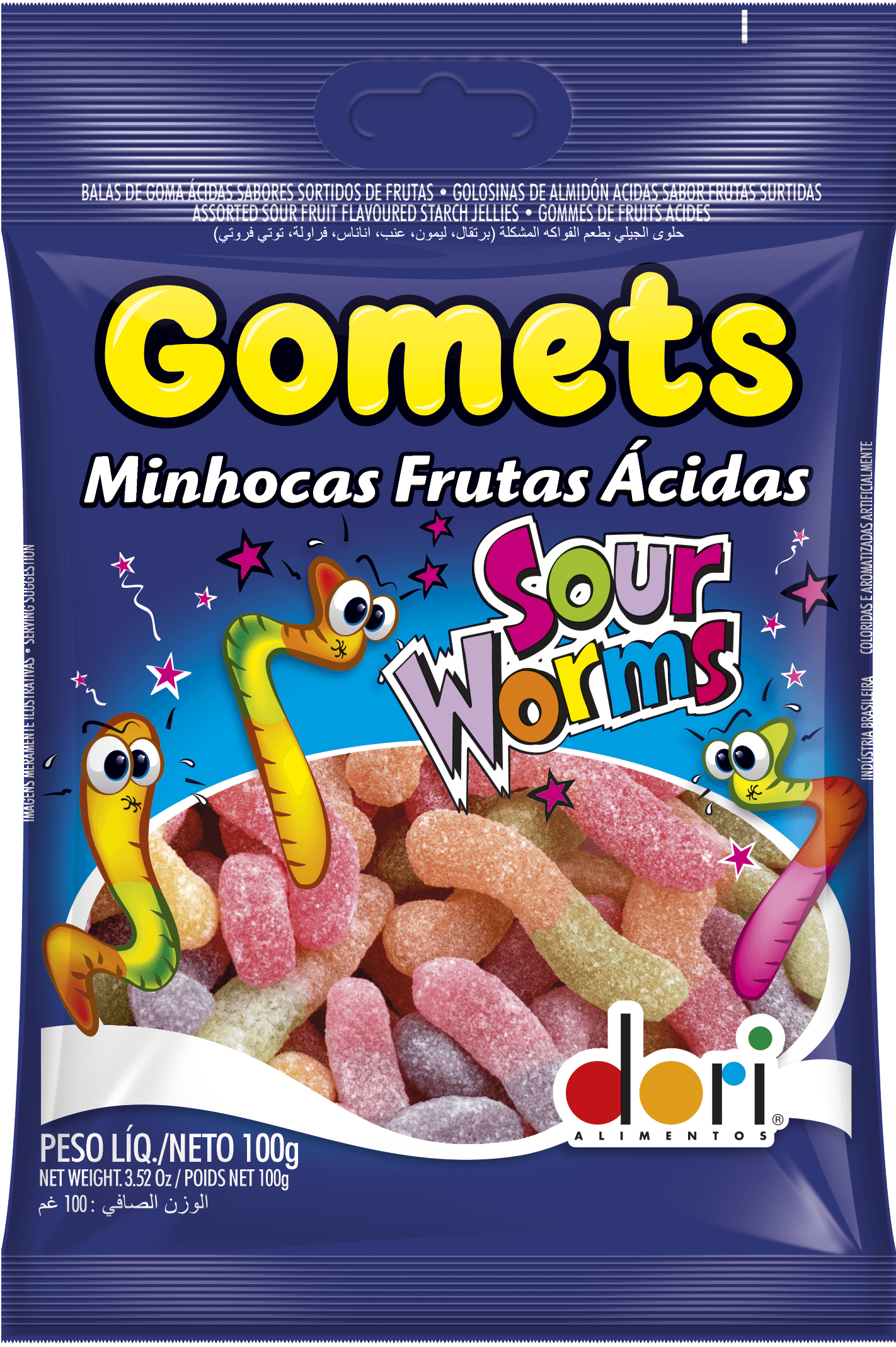 Goma Minhoca Frutas Ácidas 100g | Dori Alimentos S.A.