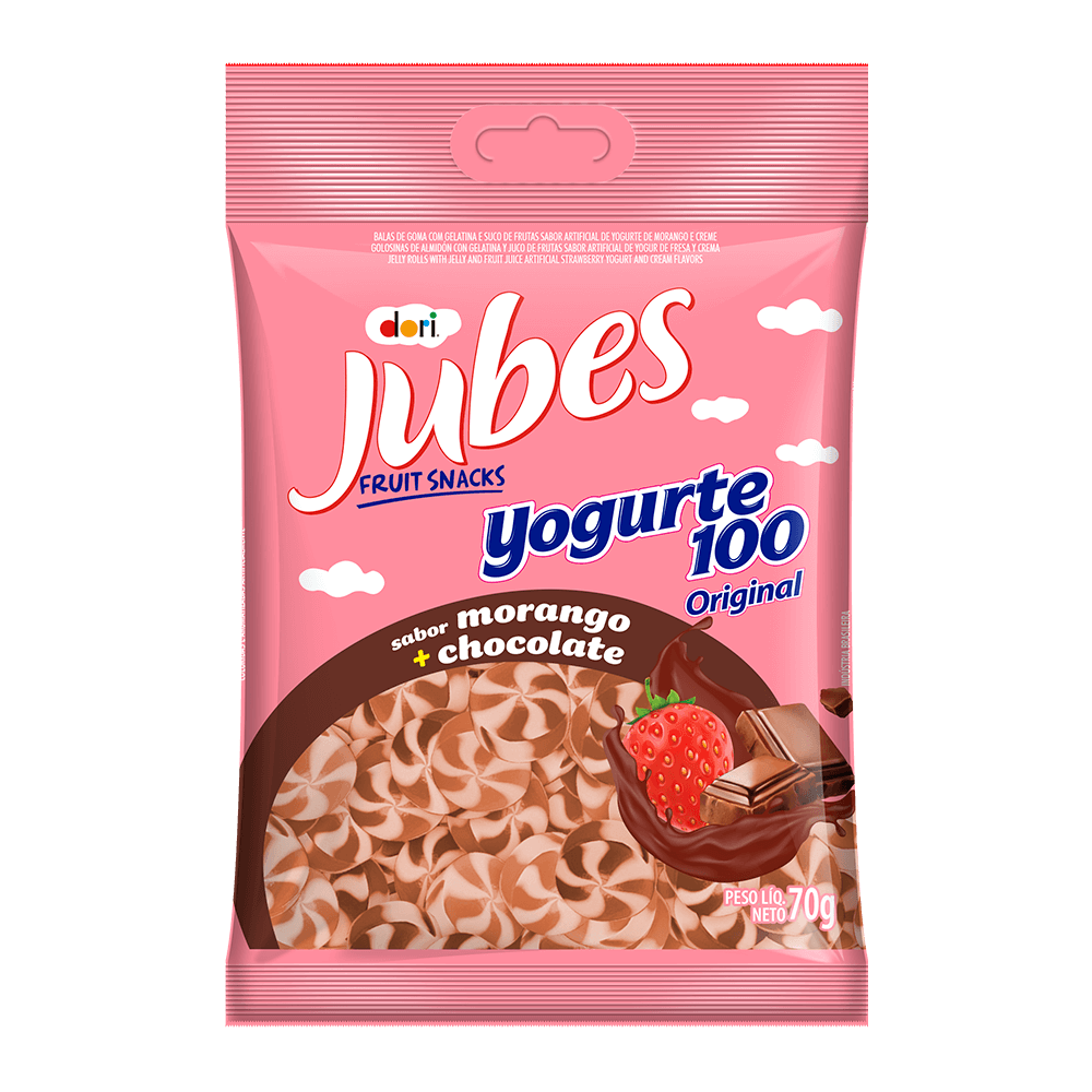 Jubes Fruit Snacks Yogurte 100 Morango com Chocolate 48g | Dori ...