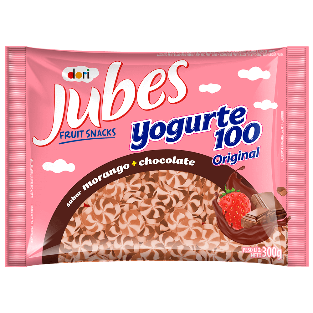 Jubes Fruit Snacks Yogurte 100 Morango com Chocolate 300g | Dori ...